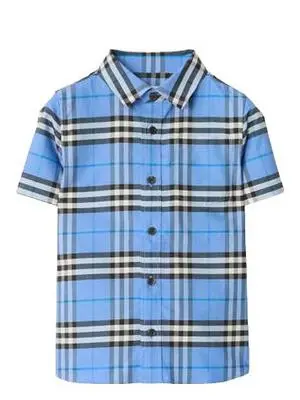 Burberry Check Cotton Oxford Shirt - Cornflower Blue