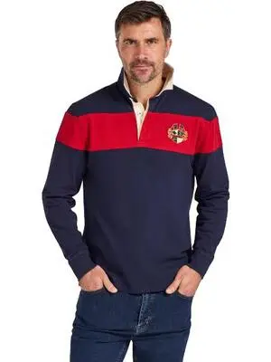 RAGING BULL Long Sleeve Chest Panel Rugby Shirt - Navy