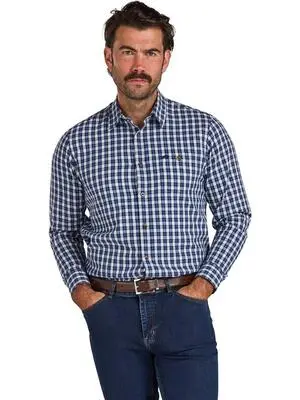 RAGING BULL Mod Check Brushed Cotton Twill Shirt - Navy