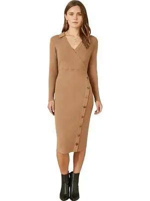 YUMI Knitted Button Detailed Midi Dress - Brown