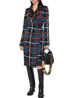 Burberry Belt Check Viscose Trench Wrap Dress - Petrol Blue