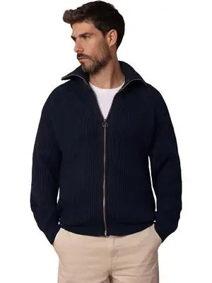 CELTIC & CO. British Ribbed Zip Cardigan Dark Navy