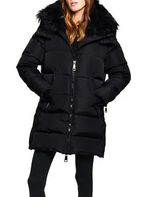 Sam. Addison Water-resistant Down Puffer Coat With Shearling Collar - Matte Black
