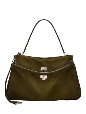 Balenciaga Rodeo Suede Top-Handle Bag Khaki