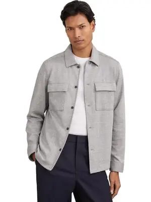 REISS Laroy Jersey Check Twin-pocket Overshirt - Soft Grey