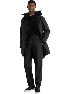 Rains Long Hooded Parka Coat - Black
