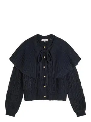 FRAME Cape-effect Cable-knit Wool-blend Cardigan - Navy