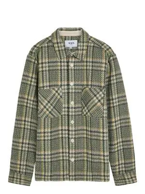 WAX LONDON Whiting Checked Wool-blend Overshirt - Green