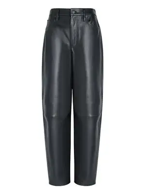 FRAME The Leather Neat Barrel-leg Trousers - Navy