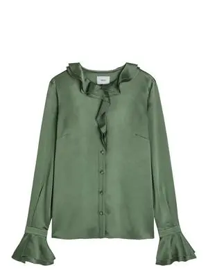 Erdem Satin Ruffled Blouse - Khaki