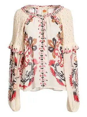Farm Rio Floral-print Crepe Blouse - White
