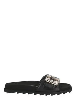 ROGER VIVIER Leather Slide Sandals With Appliqués - Black