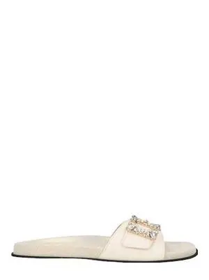 ROGER VIVIER Leather Slide Sandals With Appliqués - White