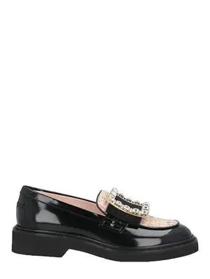 ROGER VIVIER Glossed-leather Loafers With Tweed And Crystals - Black