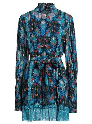 Farm Rio Mini Flared Floral-print Dress - Blue