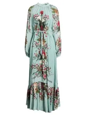 Farm Rio Maxi Flared Floral-print Crepe Dress - Blue
