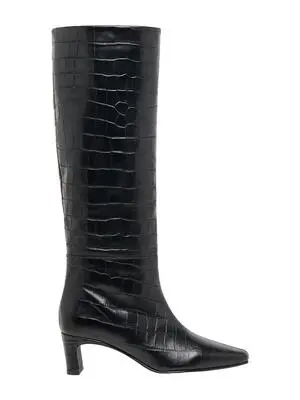 DOLCEVITA Trixi Knee-high Boots - Noir Croco Embossed Leather