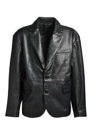 BREATH Single-breasted Leather Blazer - Black