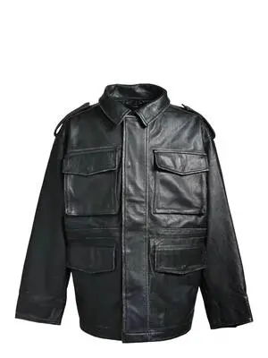 BREATH Flap-pocket Leather Jacket - Black