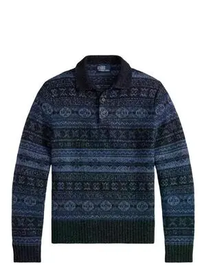 Polo Ralph Lauren Collared Patterned Knit Sweater - Blue