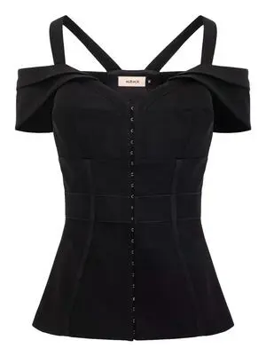 MURMUR Buttoned Top With Shoulder Straps - Black