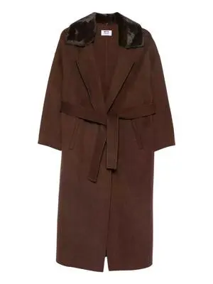 BETTA CORRADI Belted Coat With Paneled Collar - Brown