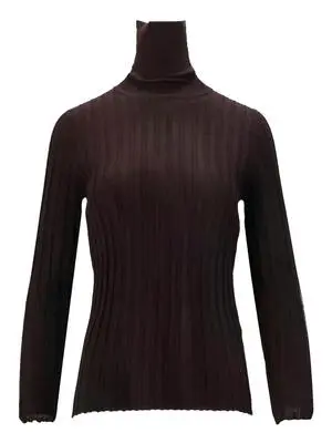 LA ROSE Turtleneck Ribbed Sweater Brown