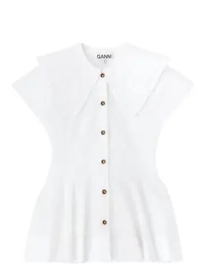 GANNI Ruffled-collar Buttoned Top - White