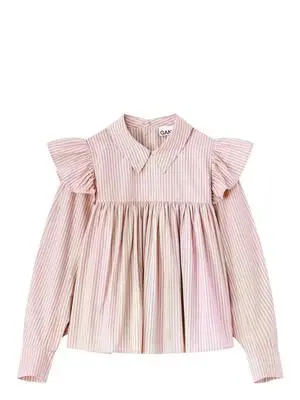 GANNI Striped Ruffled Top - Pink