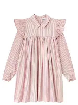 GANNI Striped Ruffled Mini Dress - Pink