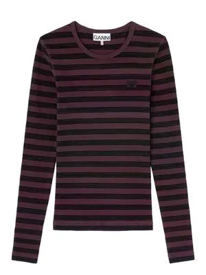 GANNI Striped Long Sleeve Top - Brown