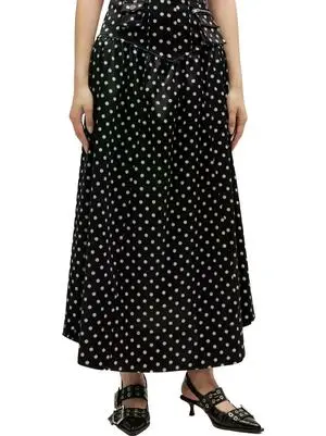 GANNI Polka-dot Midi Skirt - Black