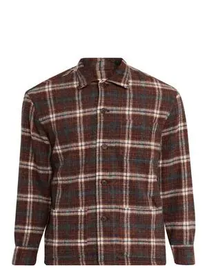 SALVATORE PICCOLO Wool And Nylon Plaid Overshirt - Org Nvy Wh