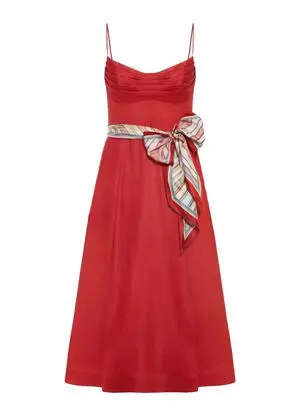 Zimmermann Rebellion Tuck Striped Bow Midi Dress - Red