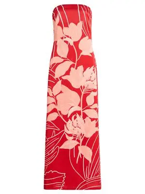 Verandah Strapless Linen-blend Maxi Dress - Red