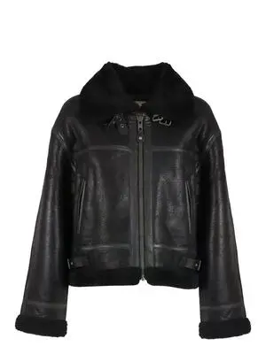 SCHOTT Fur-collar Leather Jacket - Black
