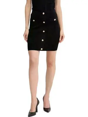 MARCIANO Button-detailed Ribbed Mini Skirt - Black