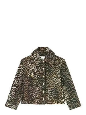 GANNI Leopard-print Denim Jacket - Brown