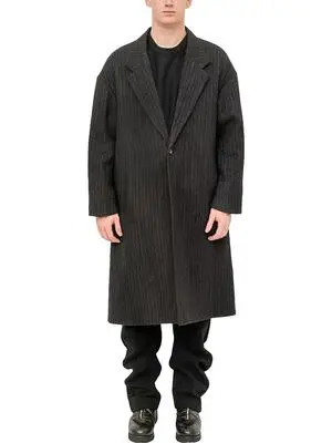 DEVOA Striped Wool Single-breasted Coat - Black