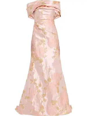 Pamella Roland Metallic Floral Jacquard Gown - Blush Mult