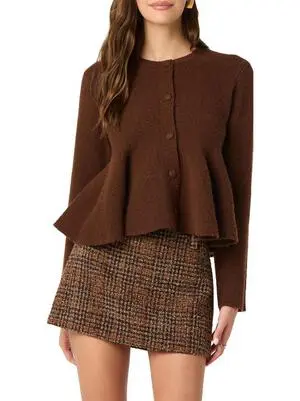 Astr The Label Swing Hem Peplum Cardigan - Brown
