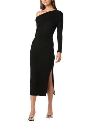 Astr The Label One-shoulder Long Sleeve Sweater Dress - Black