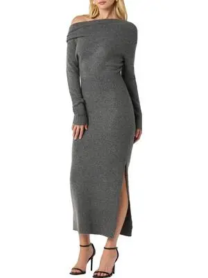 Astr The Label One-shoulder Long Sleeve Sweater Dress - Charcoal