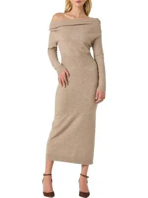 Astr The Label One-shoulder Long Sleeve Sweater Dress - Natural