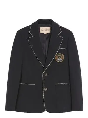 Valentino Garavani Single-breasted Wool Jacket With Patch - Black