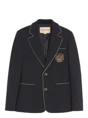 Valentino Garavani Single-breasted Wool Jacket With Embroidered Patch - Black