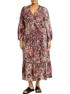 CITY CHIC Arya Print Long Sleeve Maxi Dress