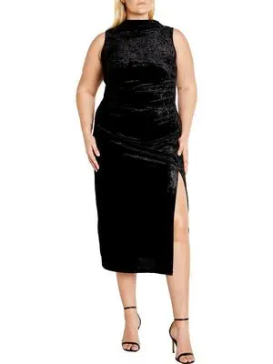 City Chic Aviana Velvet Mock Neck Midi Dress - Black