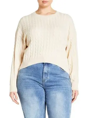City Chic Shelby Cable Stitch High-low Sweater - Cream