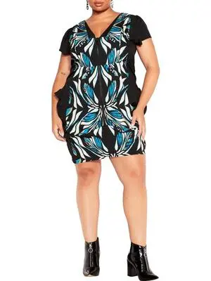 City Chic Nadia Print Tunic - Black/blue Print